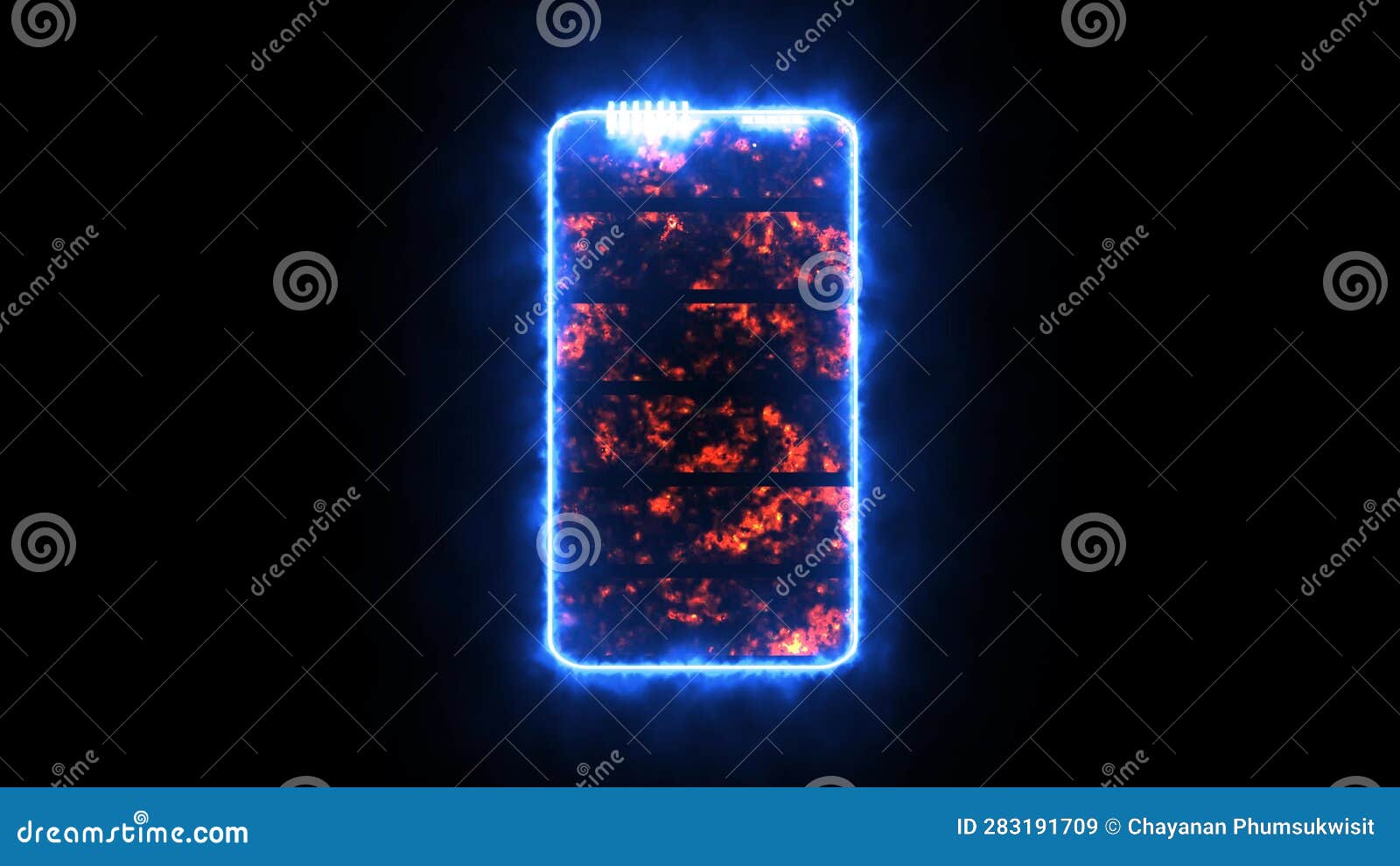Solid State Battery Red Powerful and Blue Power on Black Screen Stock ...