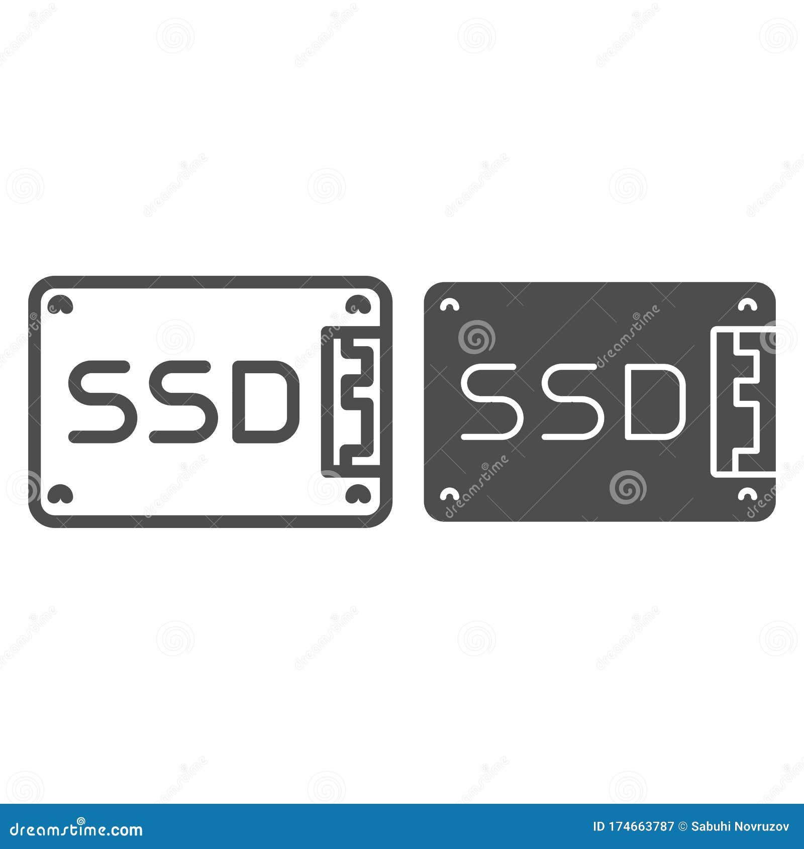 Solid State Drive Line and Solid Icon. Data Memory Storage, Hard Drive ...
