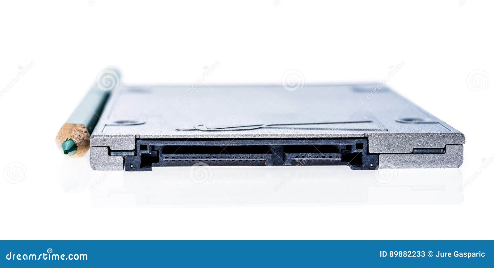 Solid State Drive SSD Next To a Pencil Size Comparison. Stock Image ...