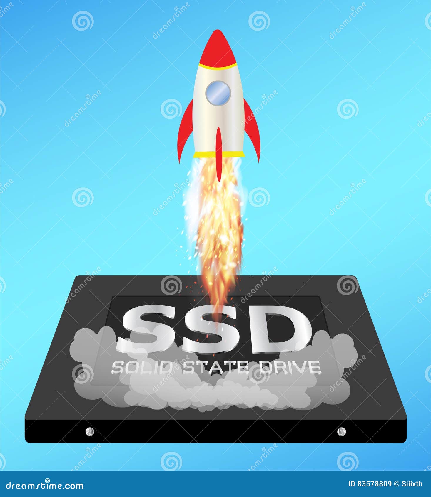 Solid State Drive Or Ssd With A Speed Boost Rocket Cartoon Vector ...