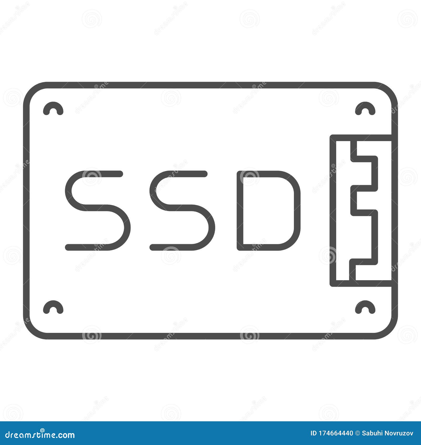 Solid State Drive Thin Line Icon. Data Memory Storage, Hard Drive ...