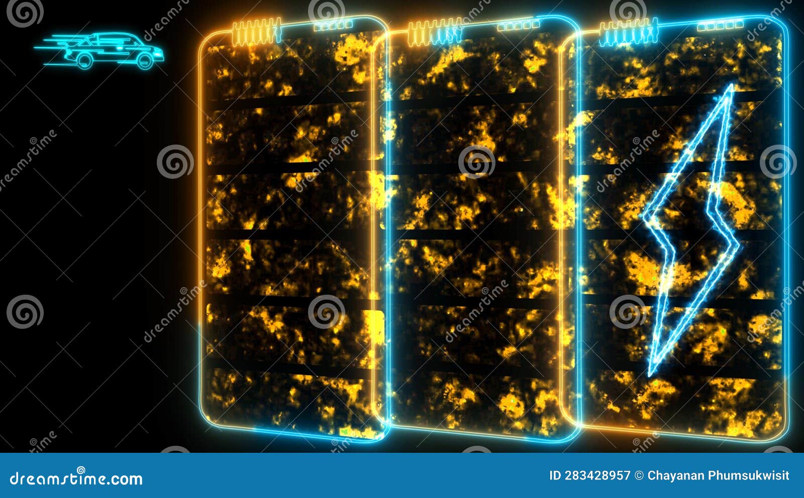 Solid State Powerful Battery Laser Border Orange and Blue Loop Energy ...