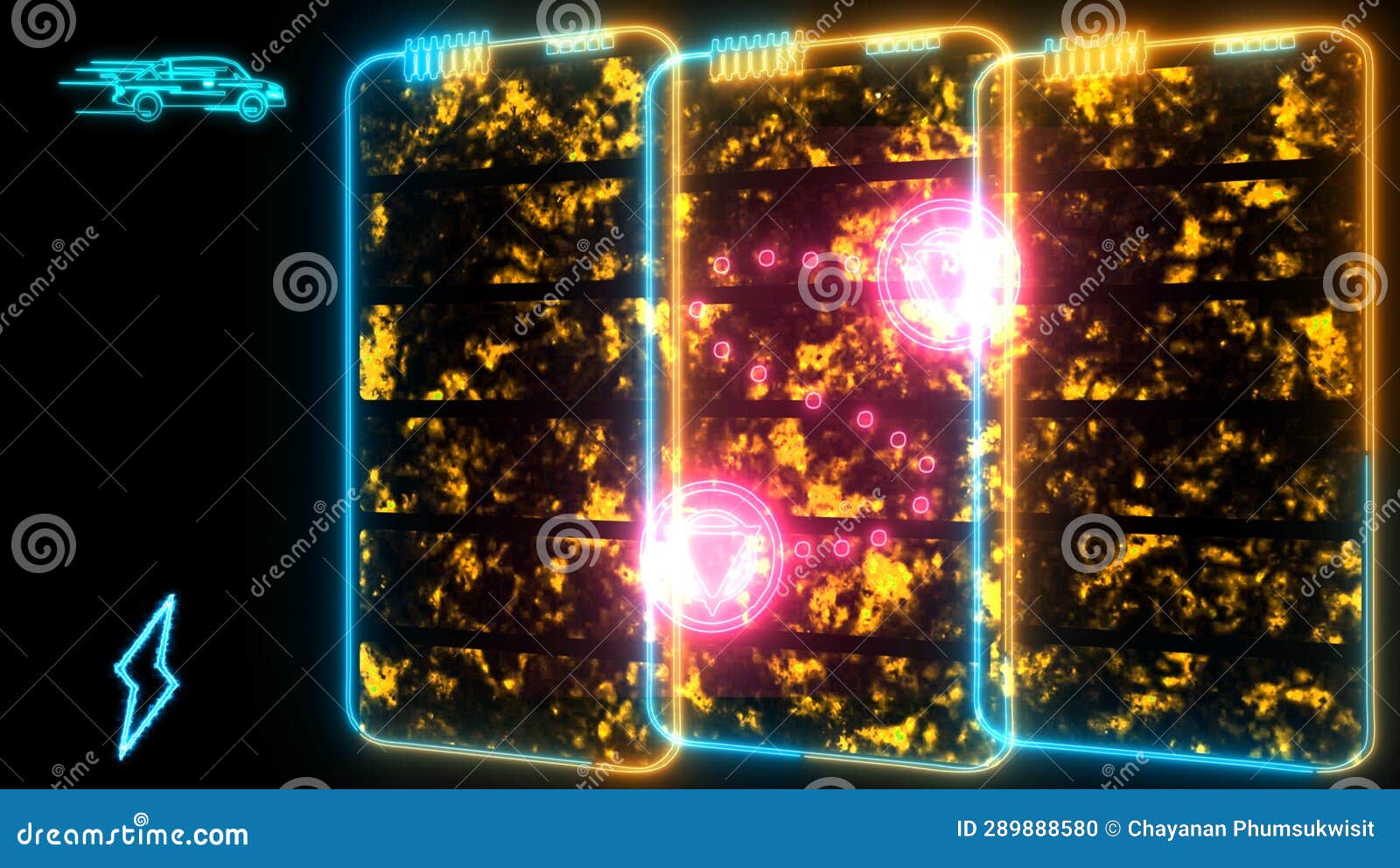 Solid State Powerful Battery Laser Border Orange and Blue Loop Energy ...