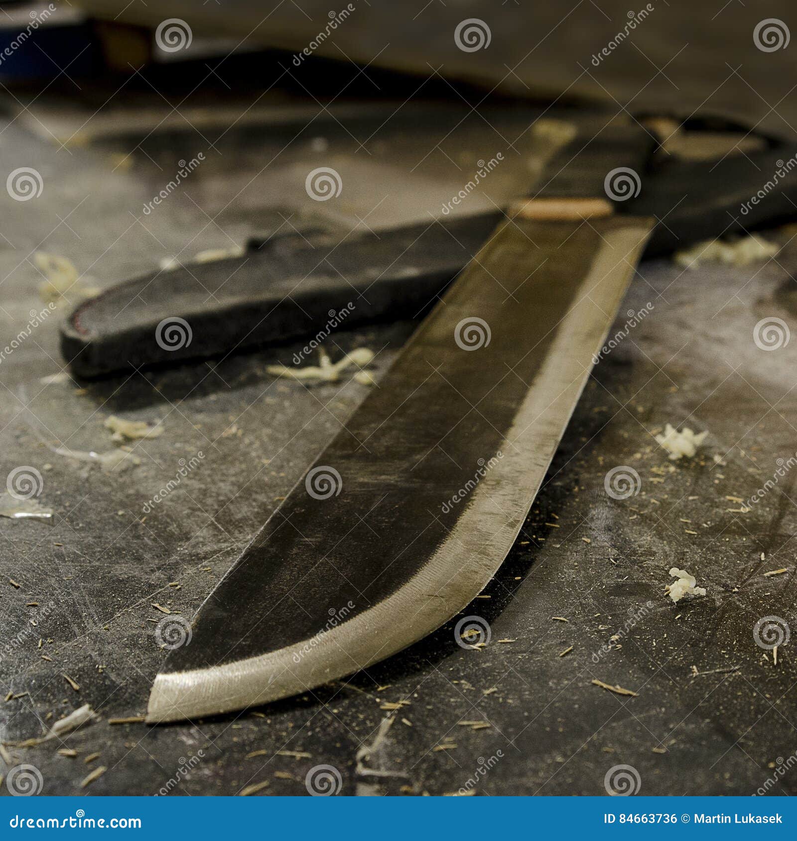Solid Steel Hand Made Machete on Working Desk Stock Photo - Image of ...