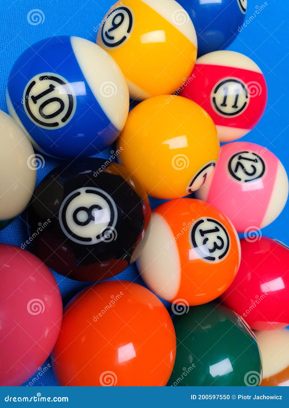 Solid and Stripes Pool Balls on a Blue Background. Stock Photo - Image ...