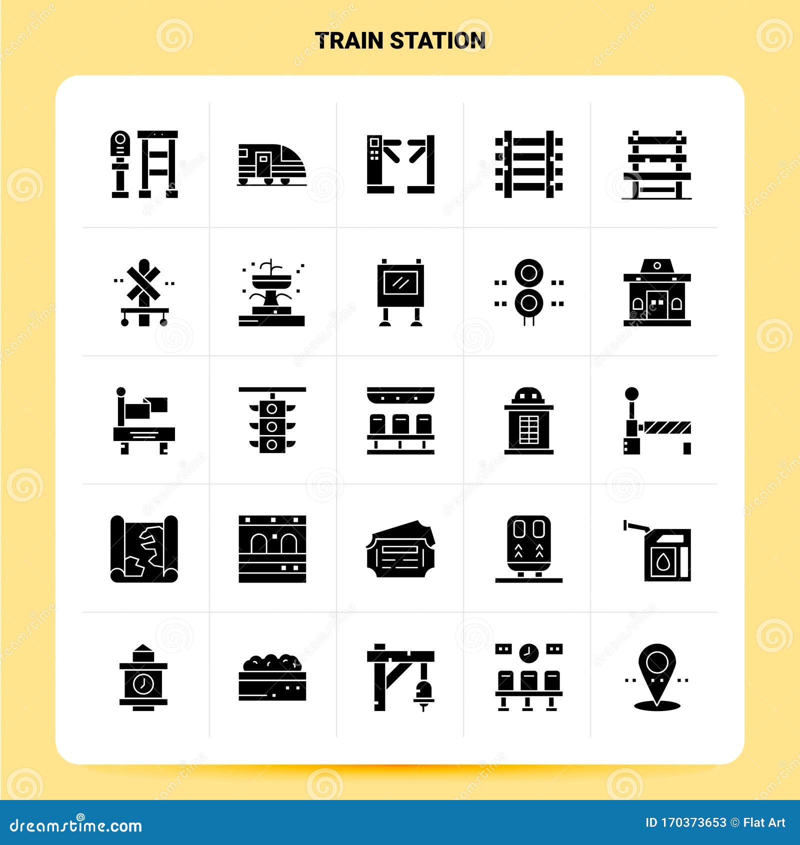 Solid 25 Train Station Icon Set. Vector Glyph Style Design Black Icons ...