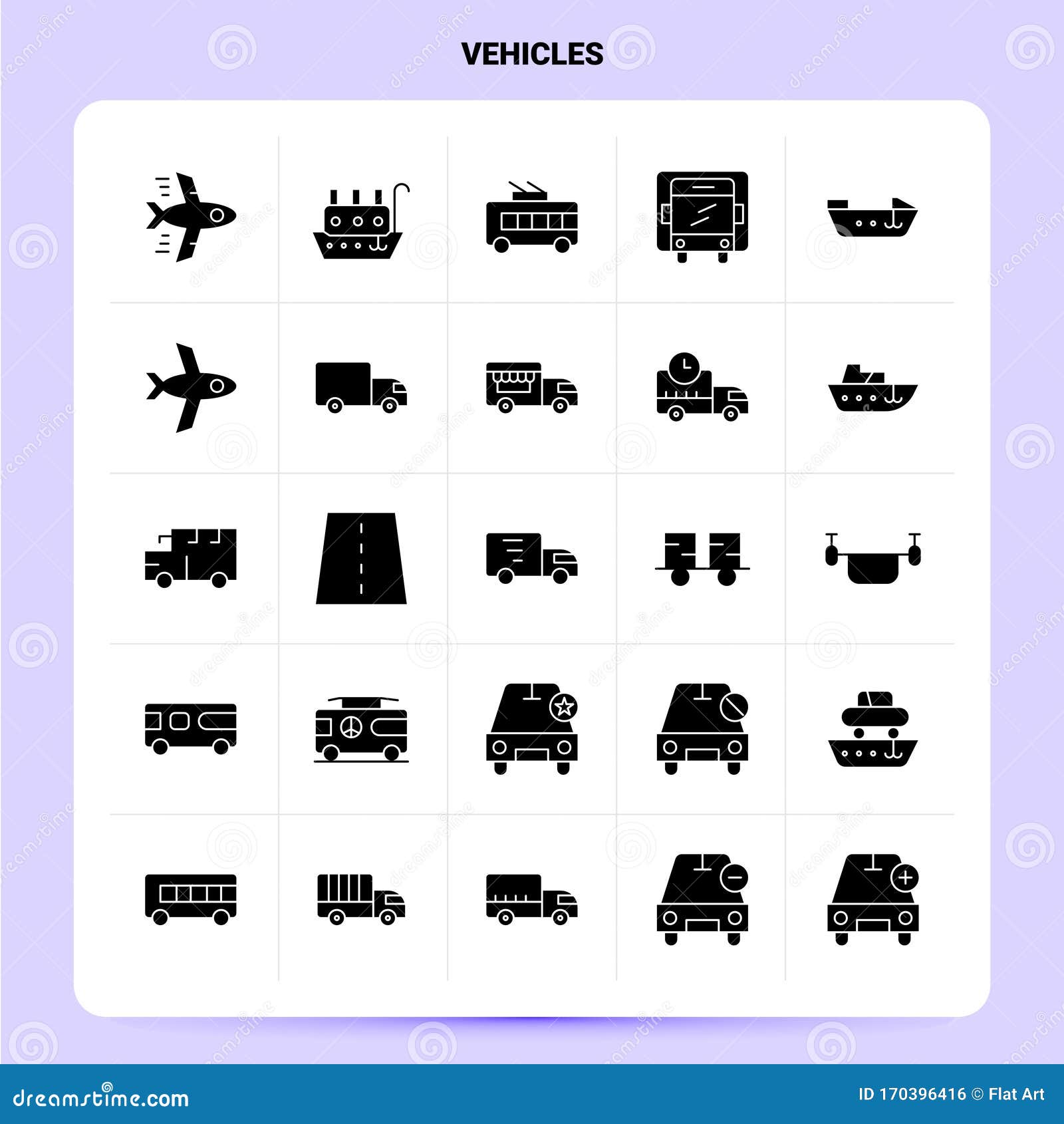 Solid 25 Vehicles Icon Set. Vector Glyph Style Design Black Icons Set ...