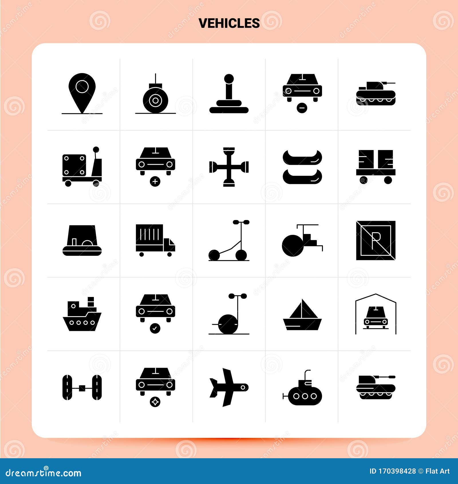 Solid 25 Vehicles Icon Set. Vector Glyph Style Design Black Icons Set ...