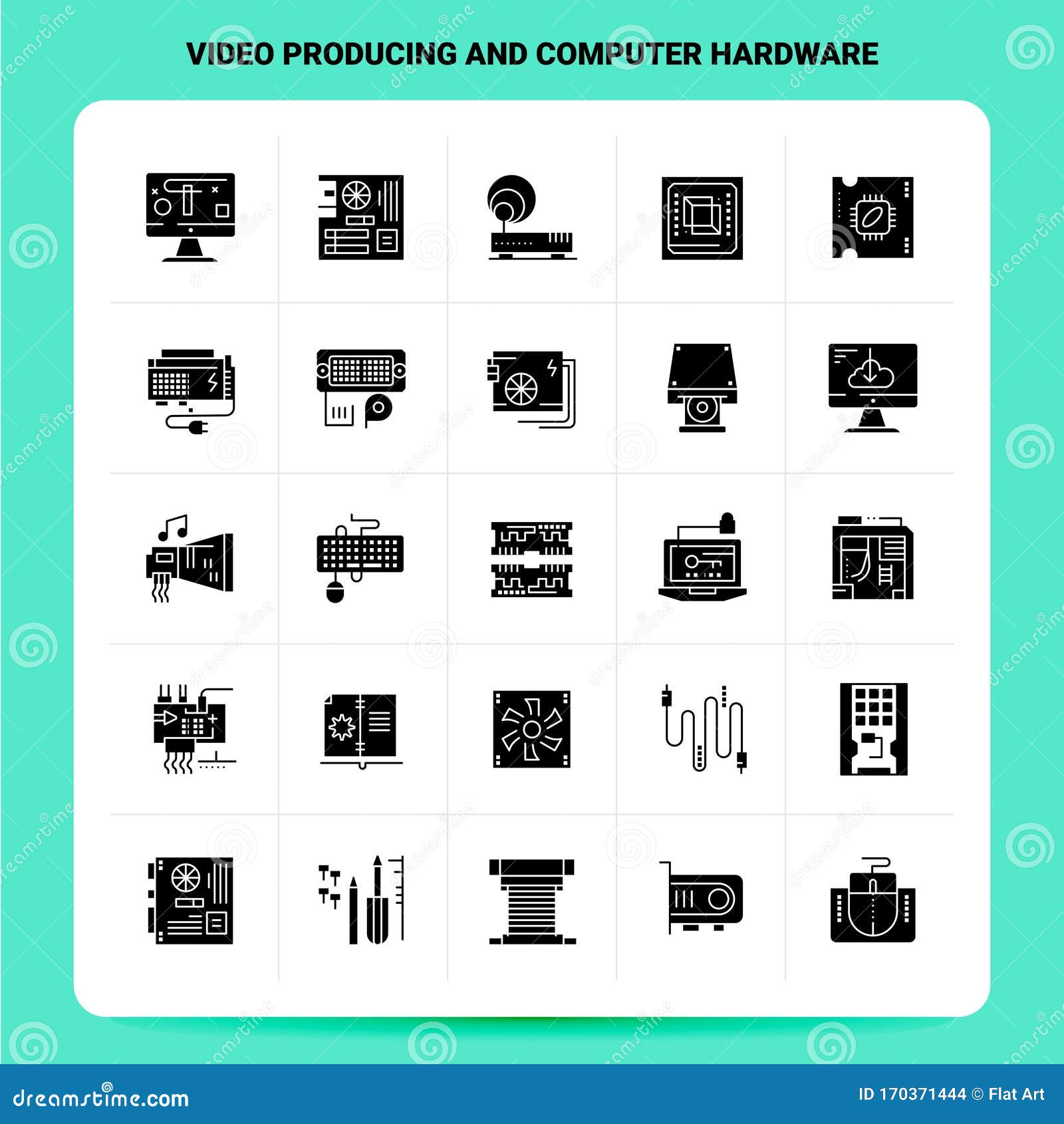 Solid 25 Video Producing and Computer Hardware Icon Set. Vector Glyph ...