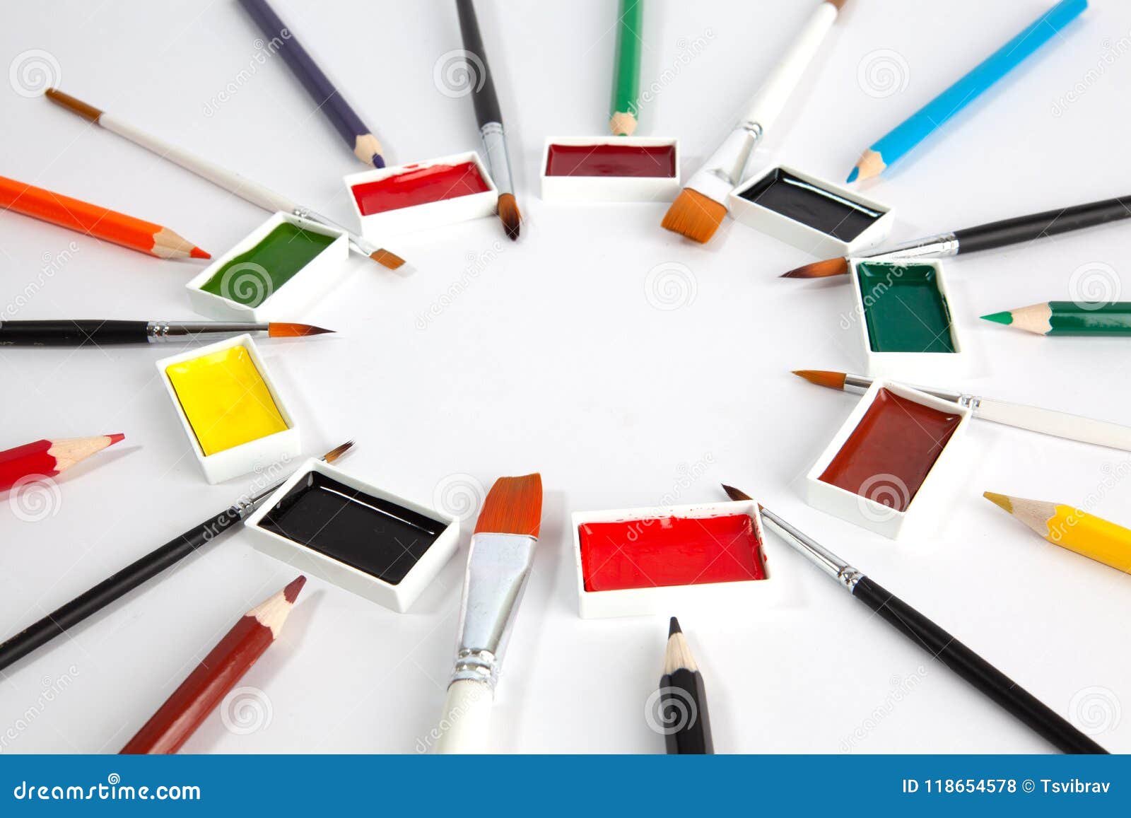 Solid Watercolors Pans with Various Paint Brushes. Stock Photo - Image ...