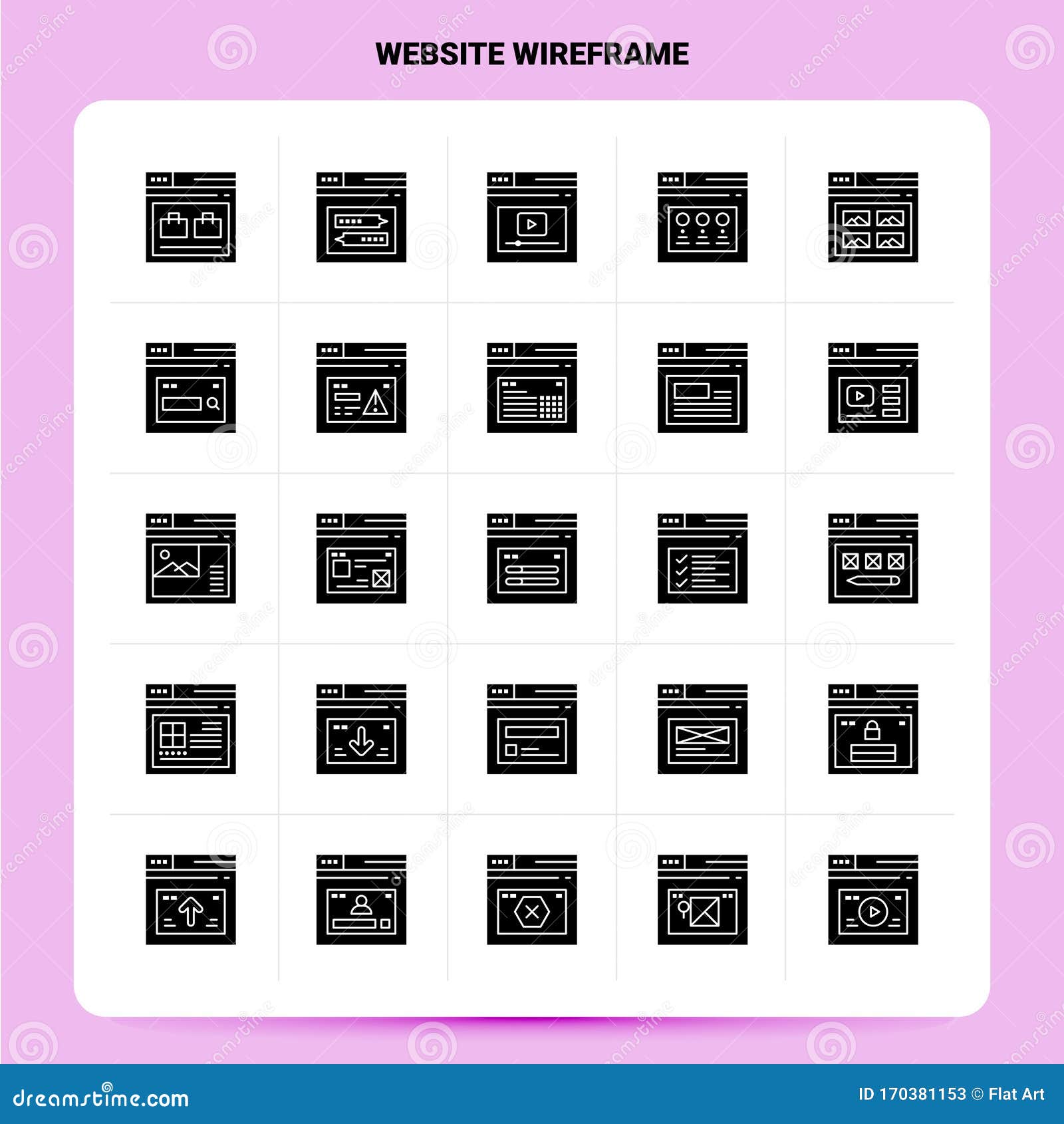 Solid 25 Website Wireframe Icon Set. Vector Glyph Style Design Black ...