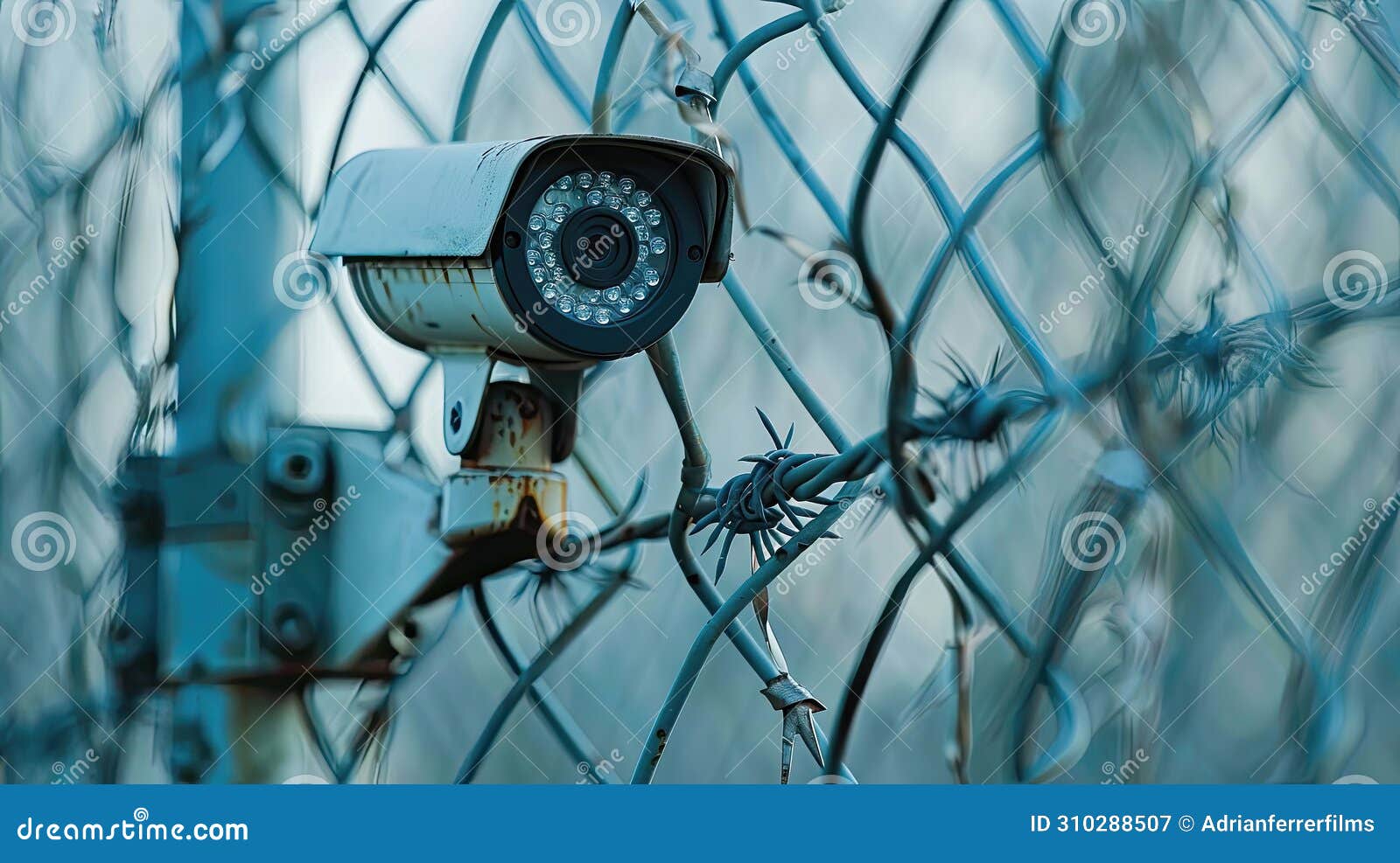 AI Generative, Solid White Metal Fence Topped with Razor Wire, Cctv ...