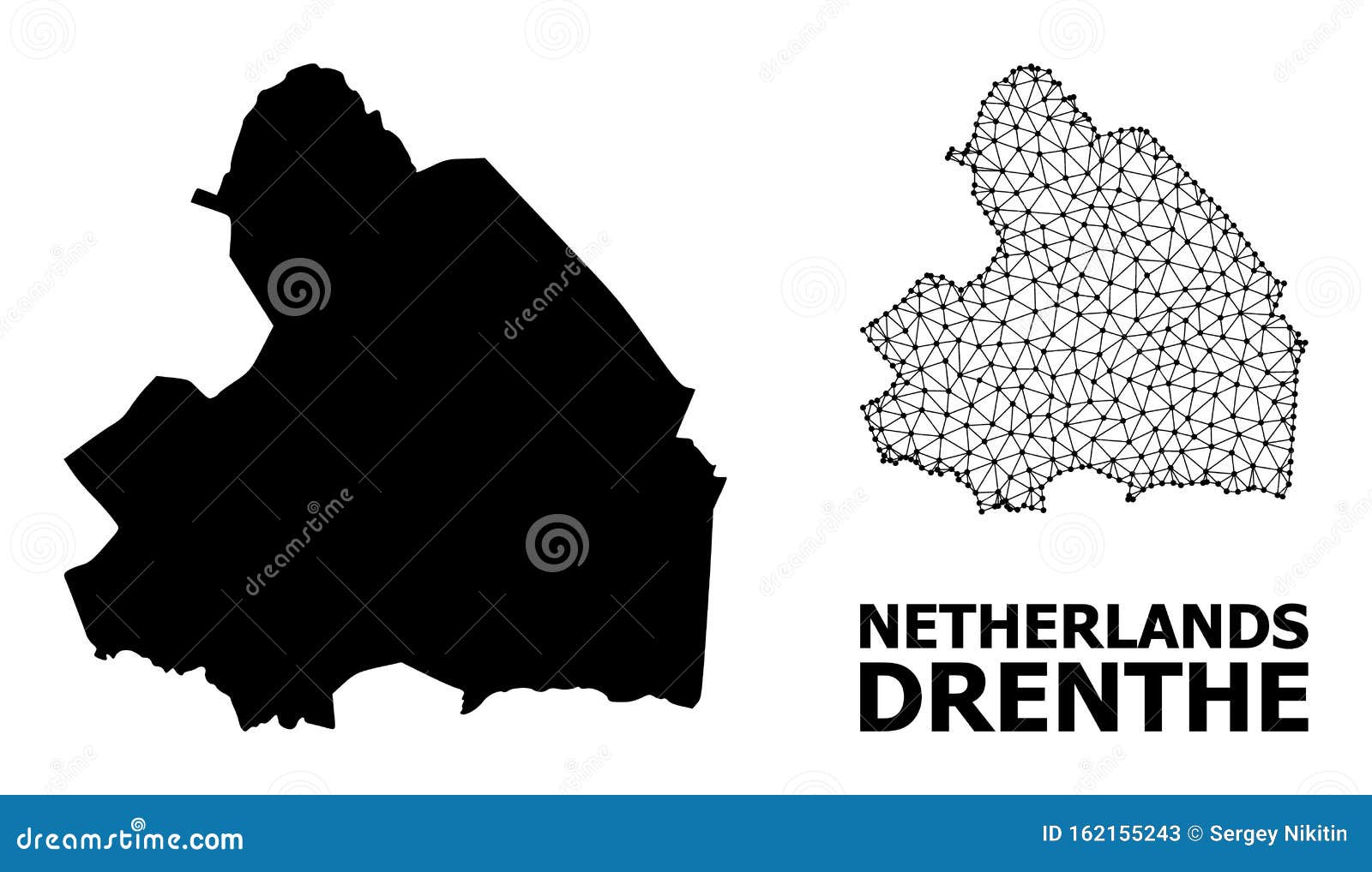 Solid and Wire Frame Map of Drenthe Province Stock Vector ...