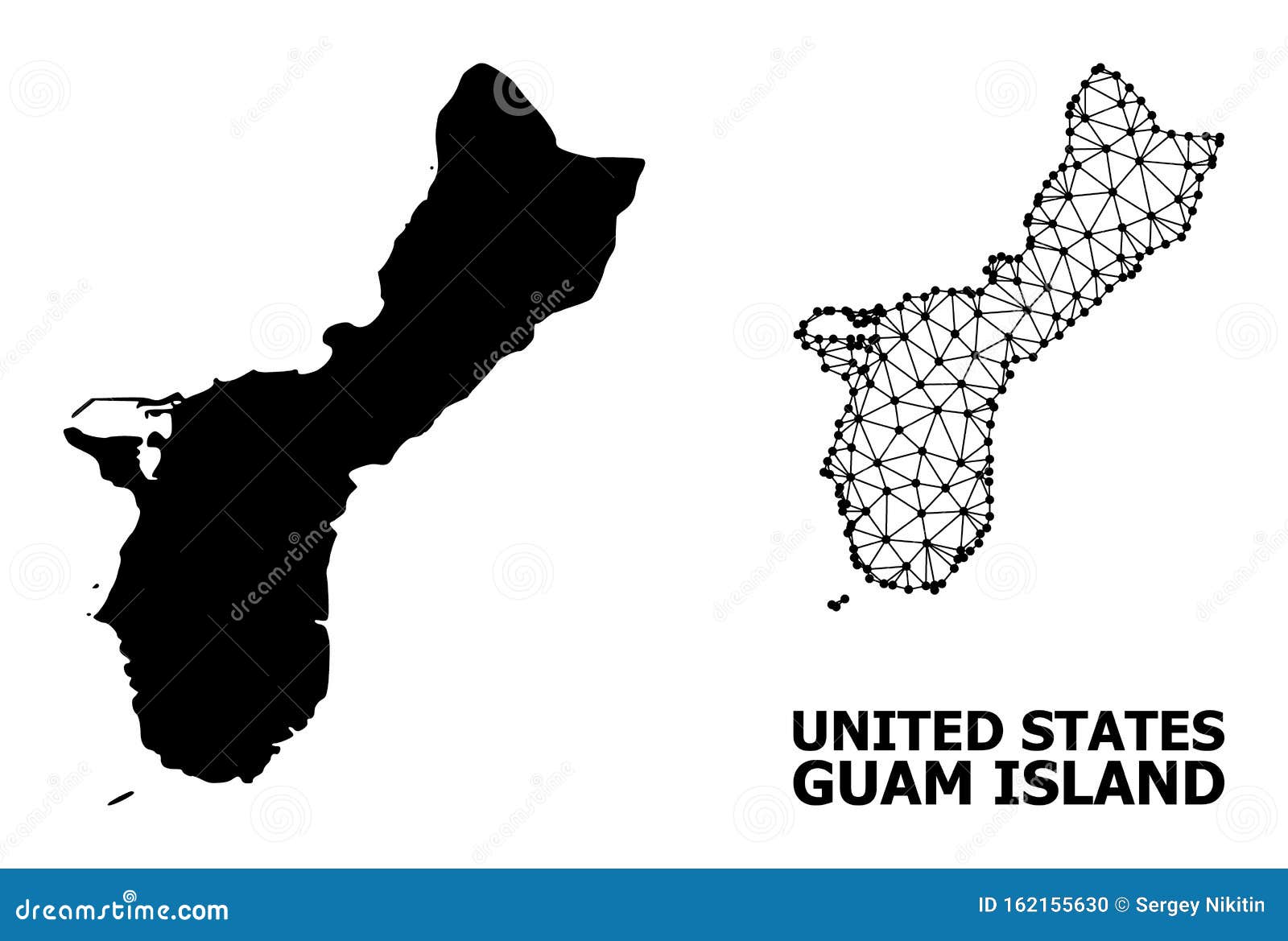 Solid And Wire Frame Map Of Guam Island Vector Illustration ...