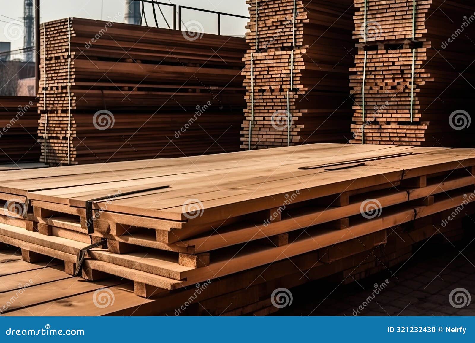 Solid Wood Deck Board Stack for Construction and Finishing Works Stock ...