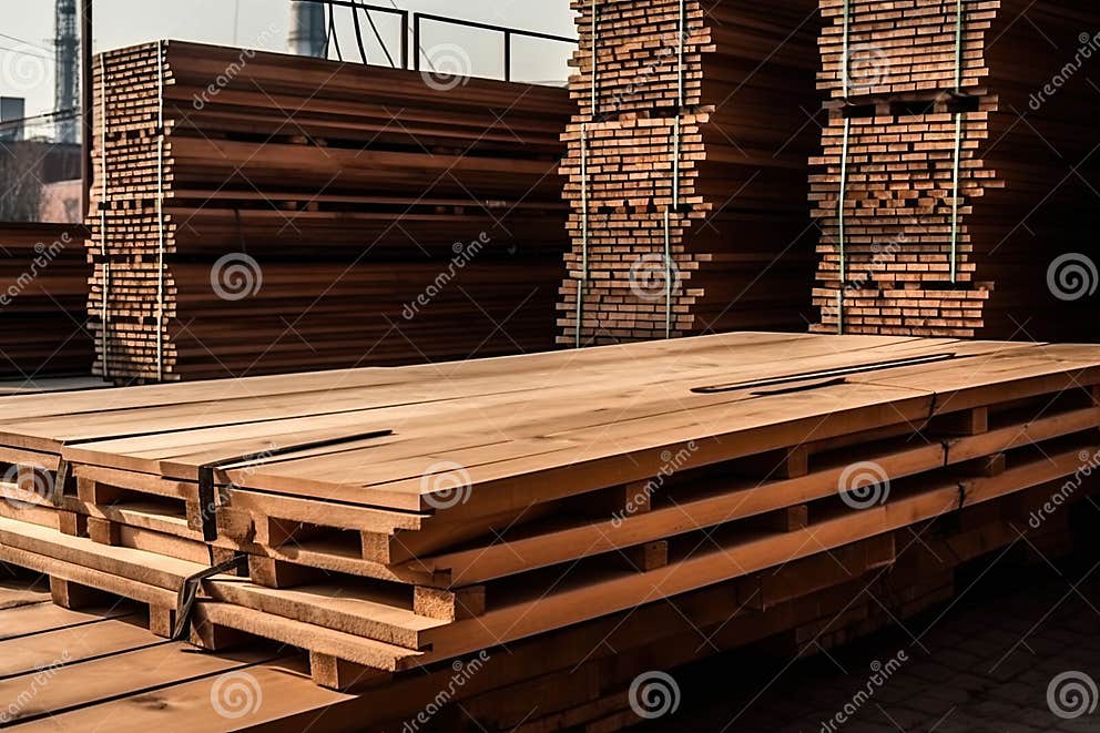 Solid Wood Deck Board Stack for Construction and Finishing Works Stock ...