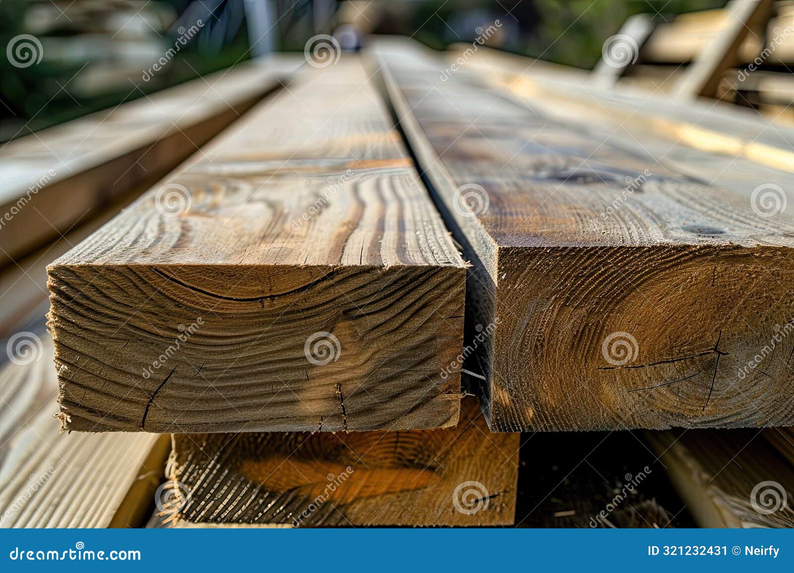 Solid Wood Deck Board Stack for Construction and Finishing Works Stock ...