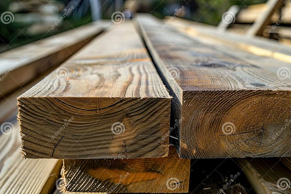 Solid Wood Deck Board Stack for Construction and Finishing Works Stock ...
