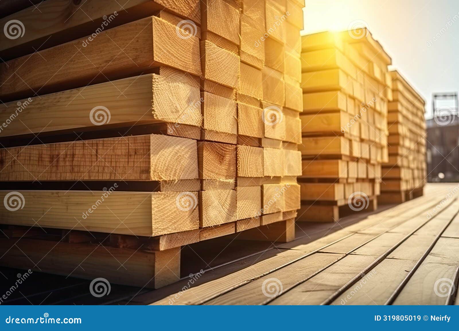 Solid Wood Deck Board Stack for Construction and Finishing Works Stock ...