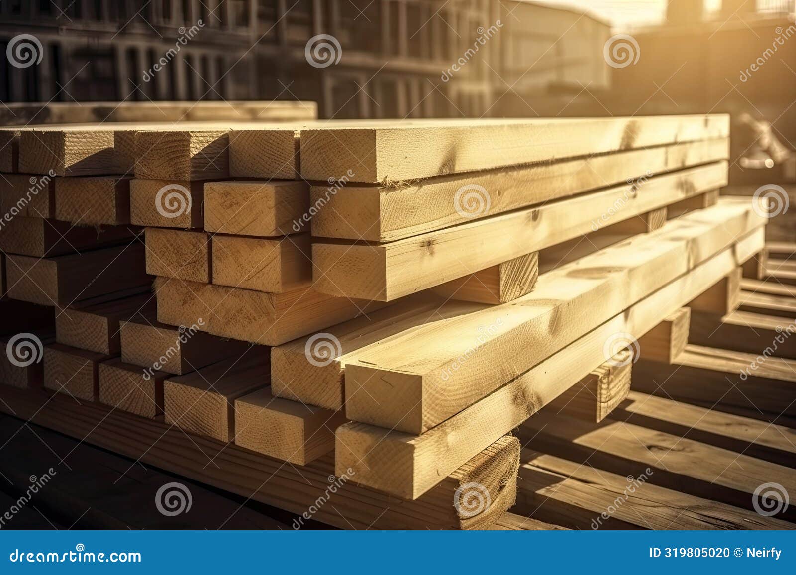 Solid Wood Deck Board Stack for Construction and Finishing Works Stock ...