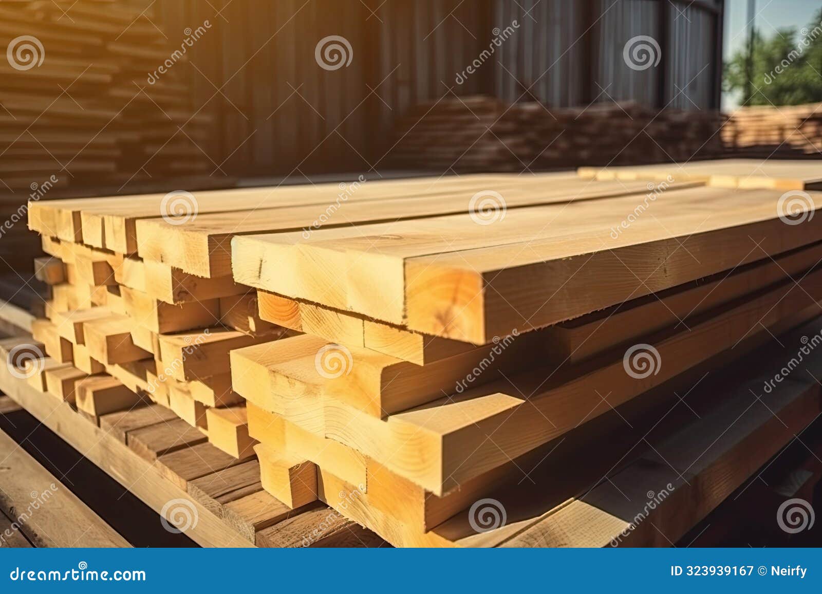 Solid Wood Deck Board Stack for Construction and Finishing Works Stock ...