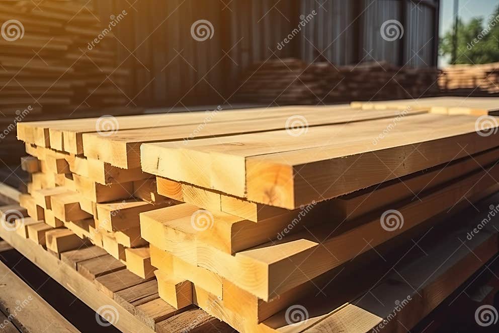 Solid Wood Deck Board Stack for Construction and Finishing Works Stock ...