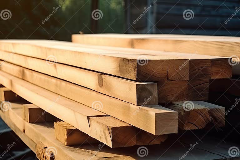 Solid Wood Deck Board Stack for Construction and Finishing Works Stock ...