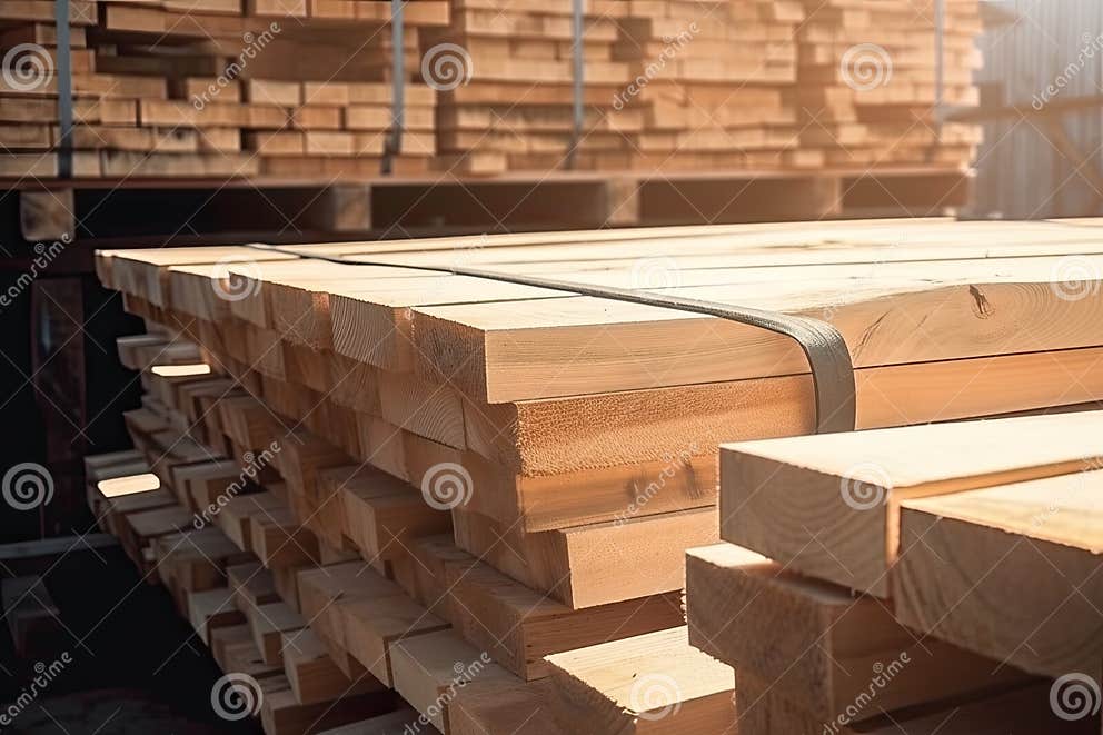 Solid Wood Deck Board Stack for Construction and Finishing Works Stock ...