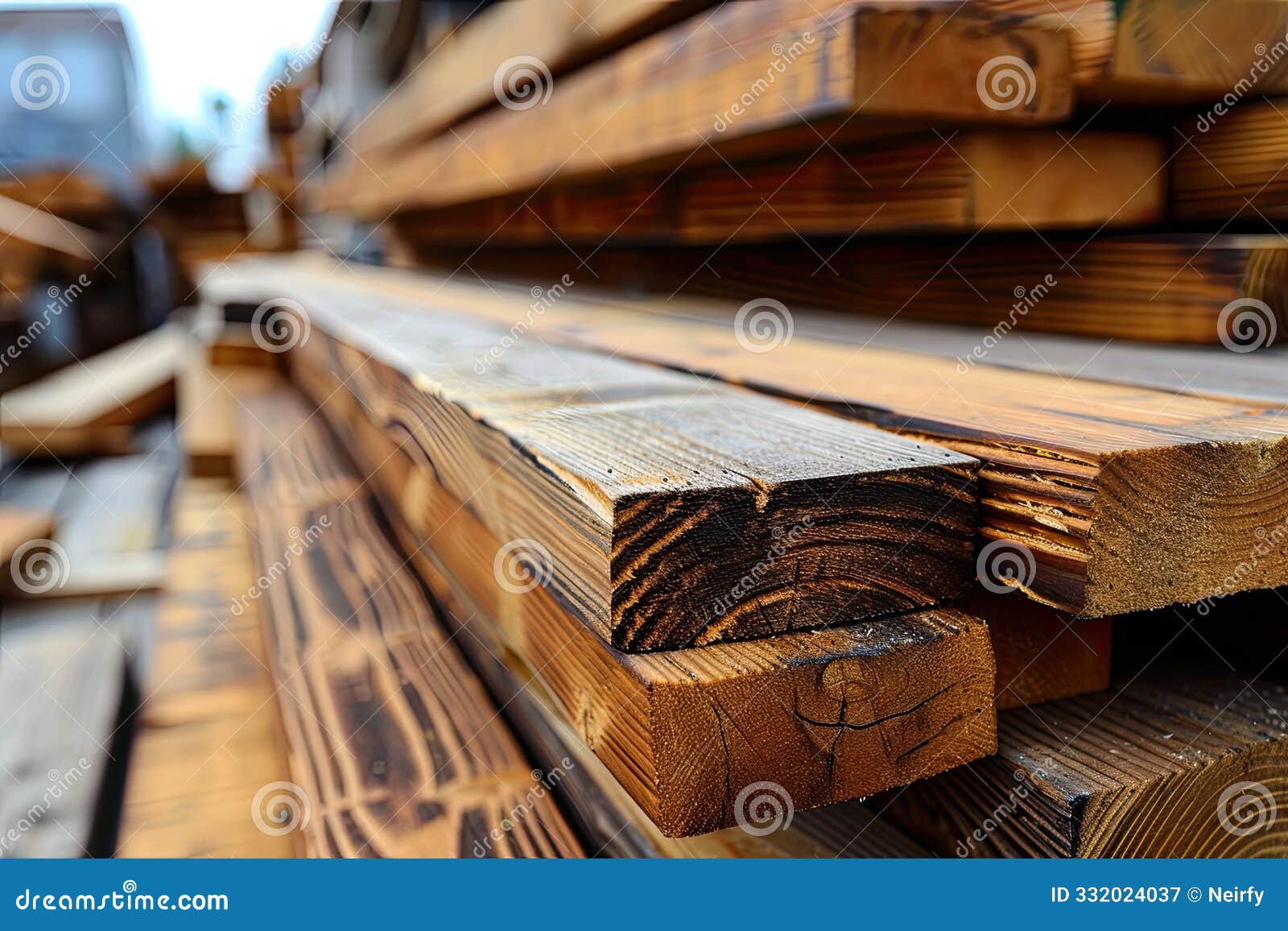 Solid Wood Deck Board Stack for Construction and Finishing Works Stock ...