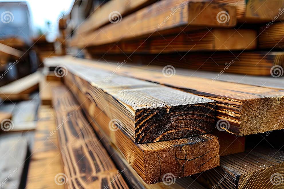 Solid Wood Deck Board Stack for Construction and Finishing Works Stock ...