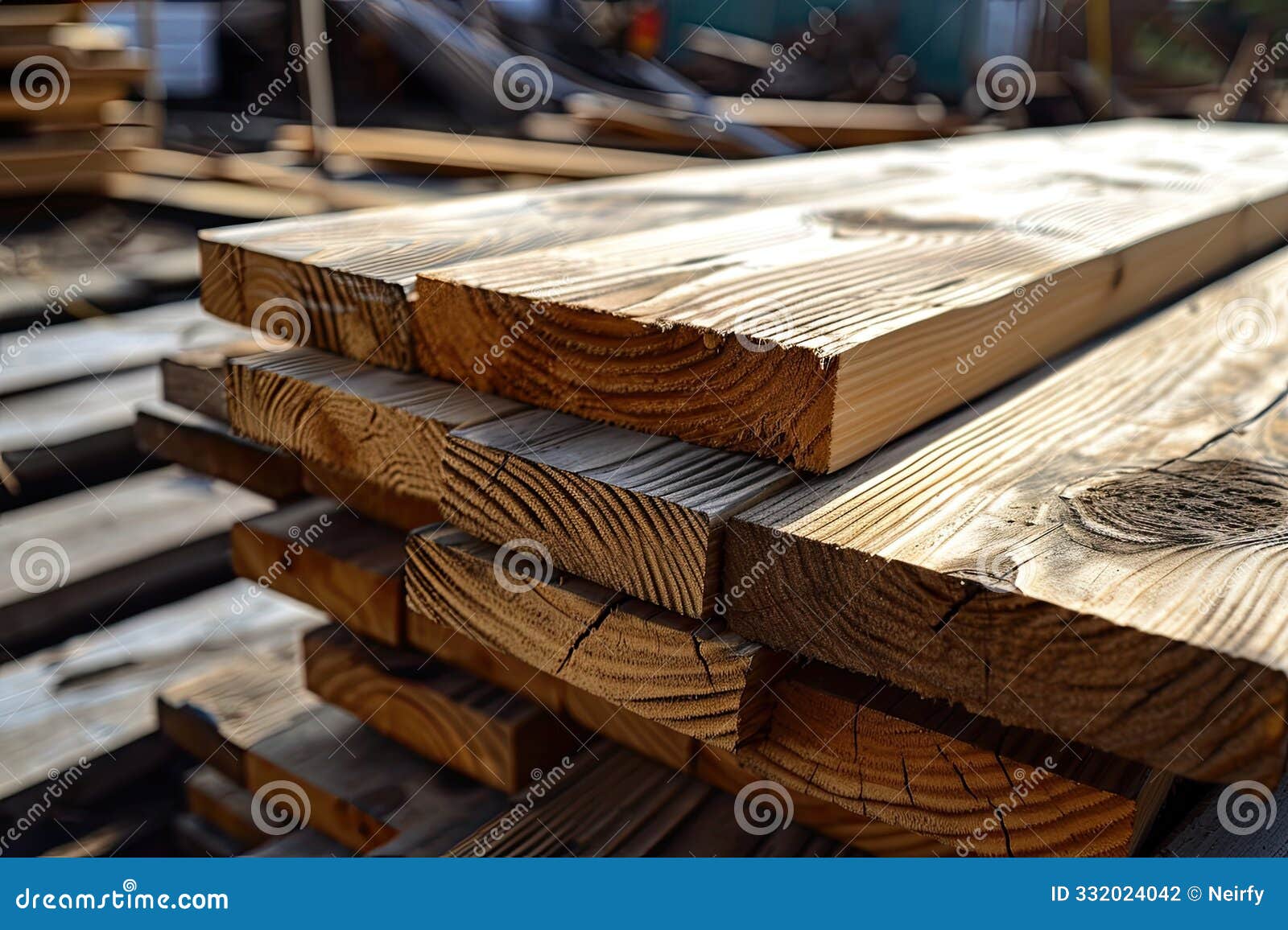 Solid Wood Deck Board Stack for Construction and Finishing Works Stock ...