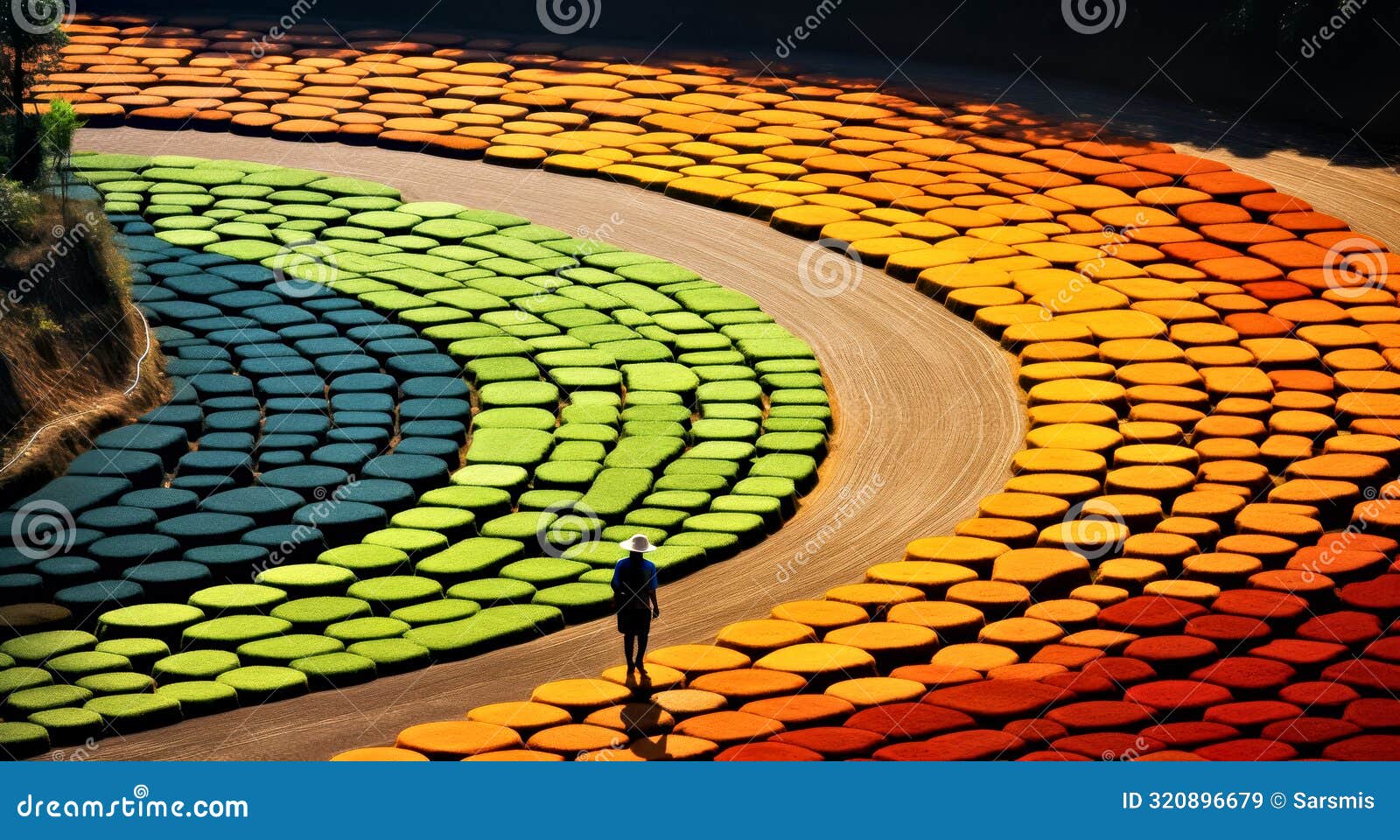 Solitary Figure Amid Vibrant Multicolored Circular Patterns in Modern ...