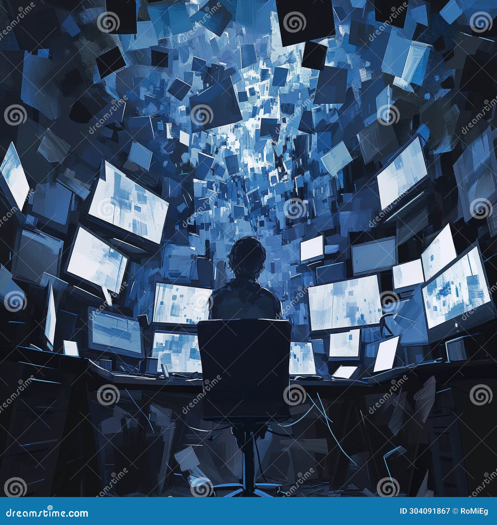 Data Deluge: a HomeOffice Engulfed by Digital Overwhelm Stock Image ...