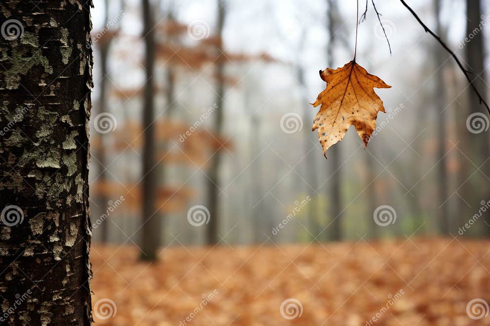 A Solitary Leaf Falling from Tree in a Forest Stock Image - Image of ...