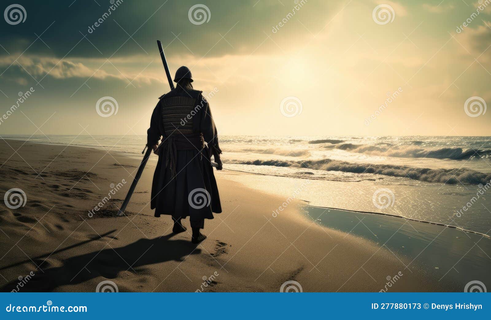 A Lone Samurai Gazes upon the Vast Beach Creating Using Generative AI ...