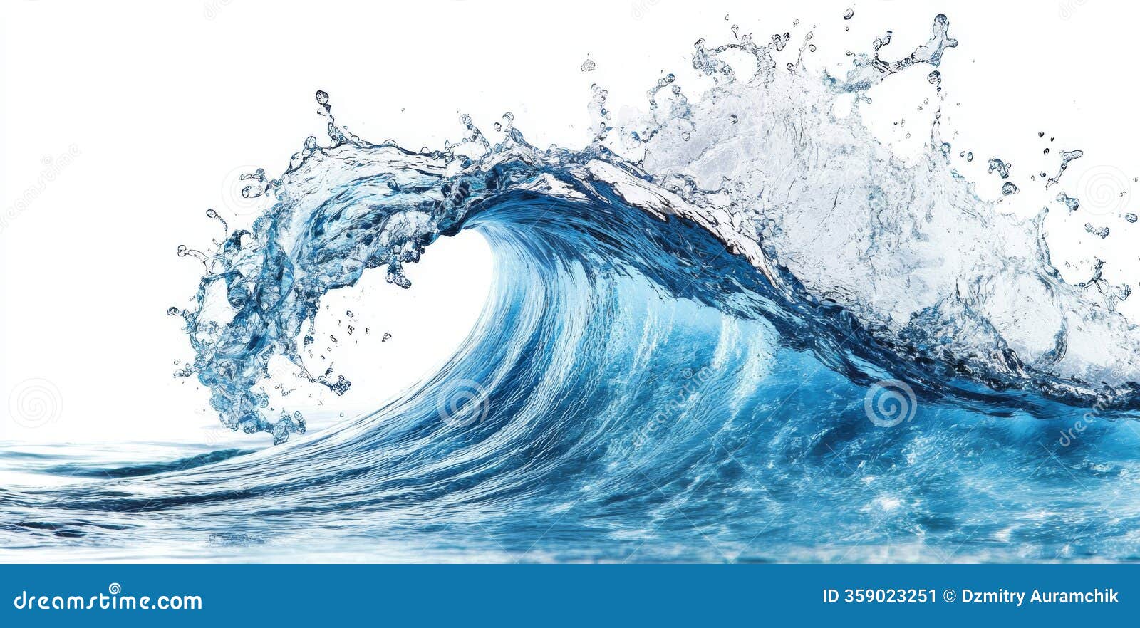 A Solitary Water Wave on a White Background, with a Blue Splash that ...