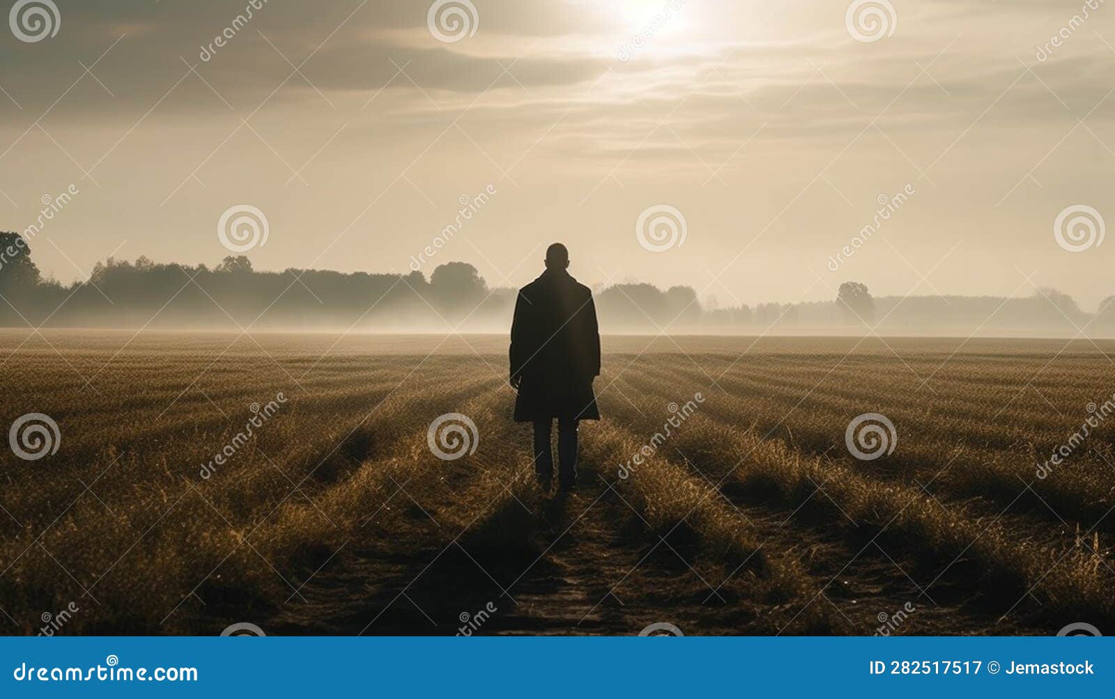 Solitude in Nature One Man Standing in Tranquil Autumn Meadow Generated ...