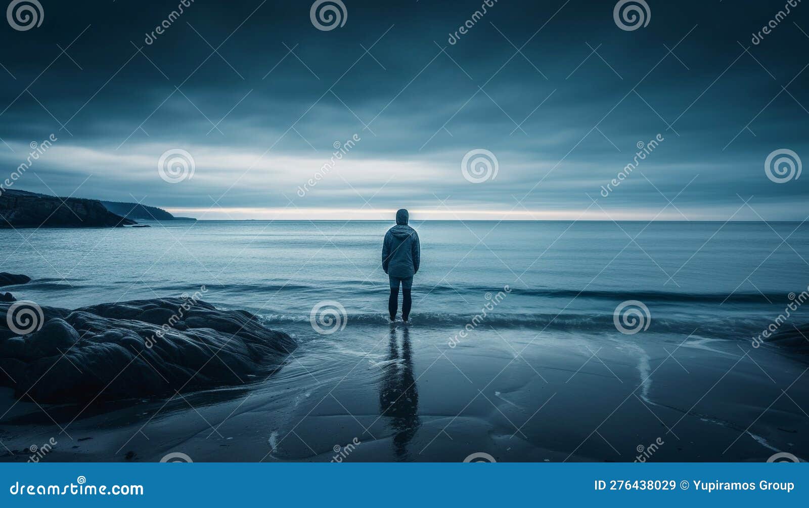 Solitude in Nature, One Person Standing Backlit Generated by AI Stock ...