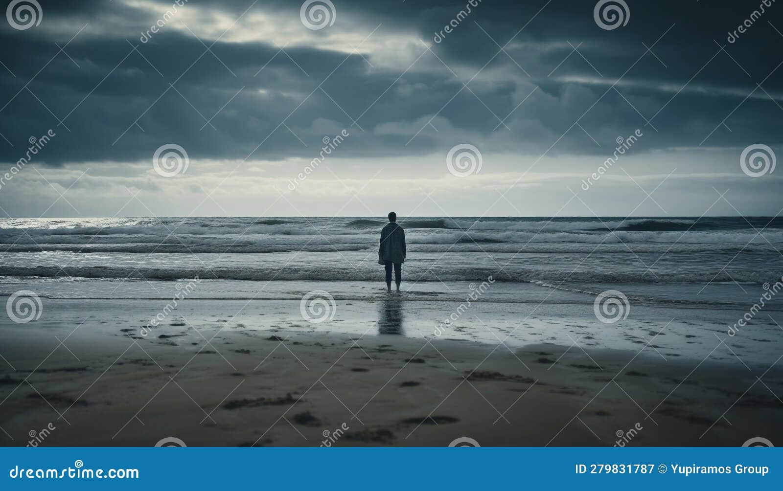 Solitude in Nature, One Person Walking the Tranquil Coastline Generated ...