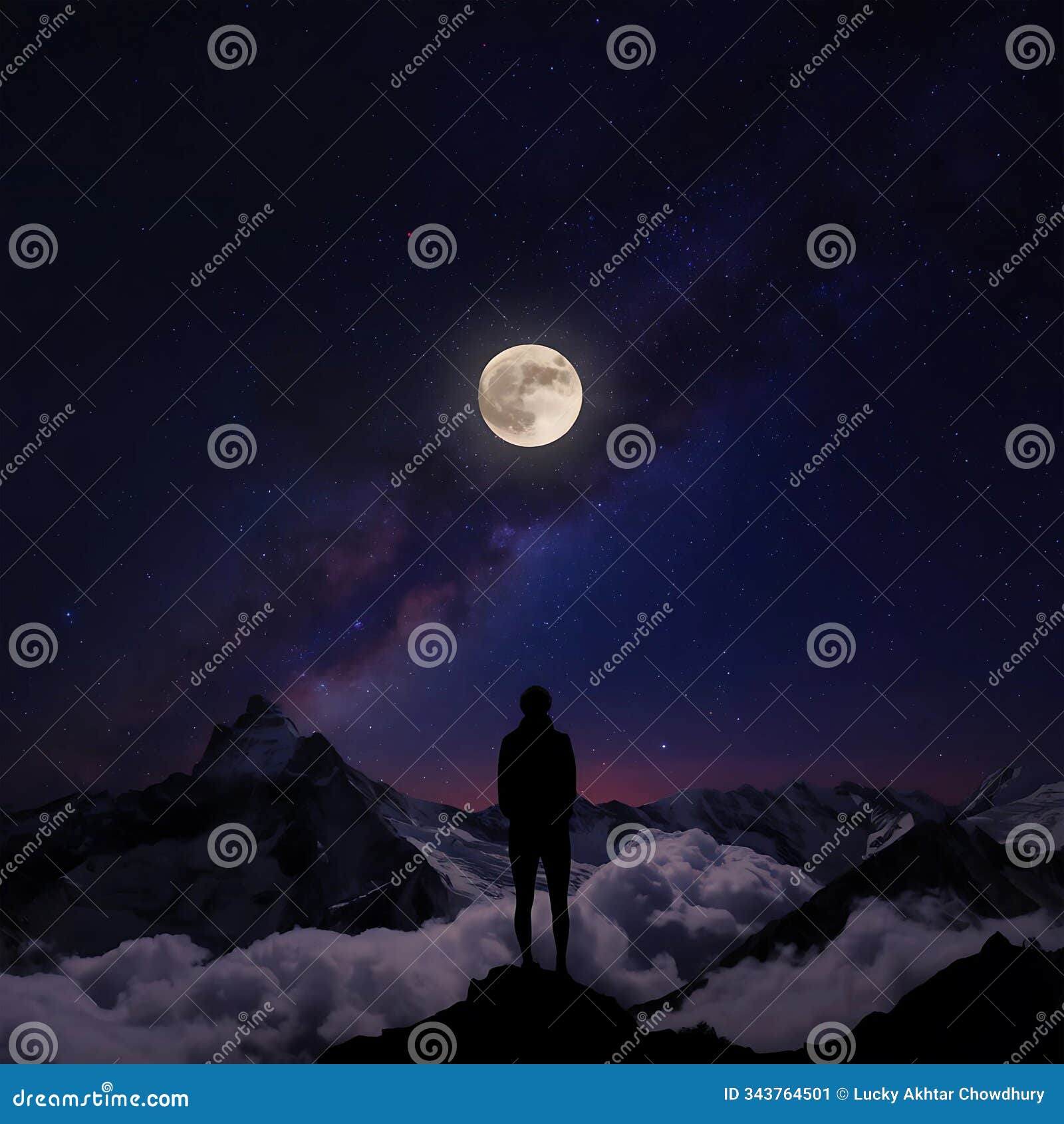 Solitude and Reflection Under a Starry Night Sky. Stock Illustration ...