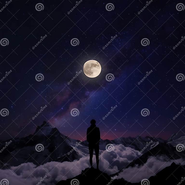 Solitude and Reflection Under a Starry Night Sky. Stock Illustration ...