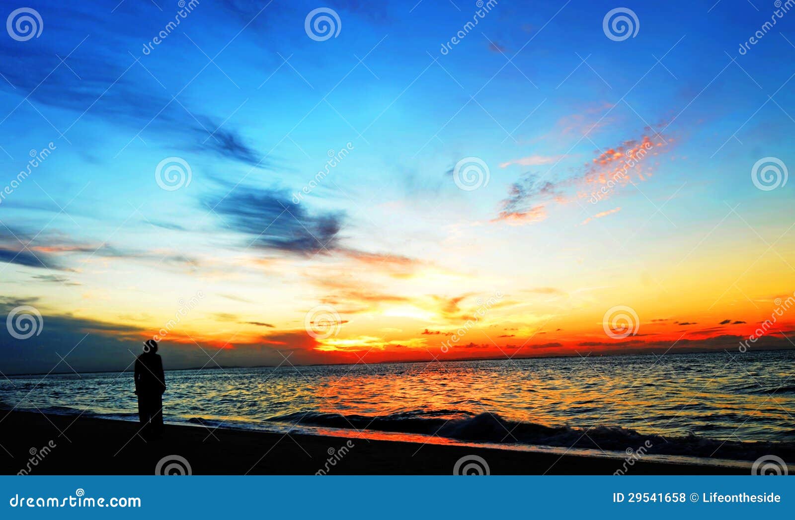 Solitude-Silhouette Person Alone in Dramatic Sunset Stock Photo - Image ...