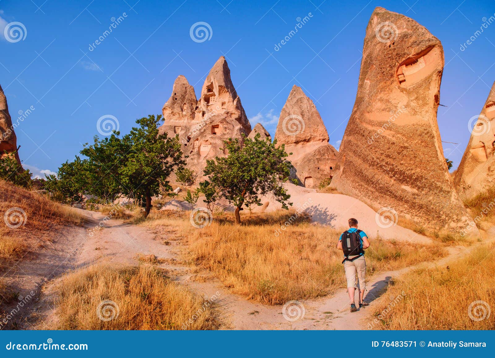 Solo Backpacker Hiking among the Cave Rocks Stock Image - Image of hike ...
