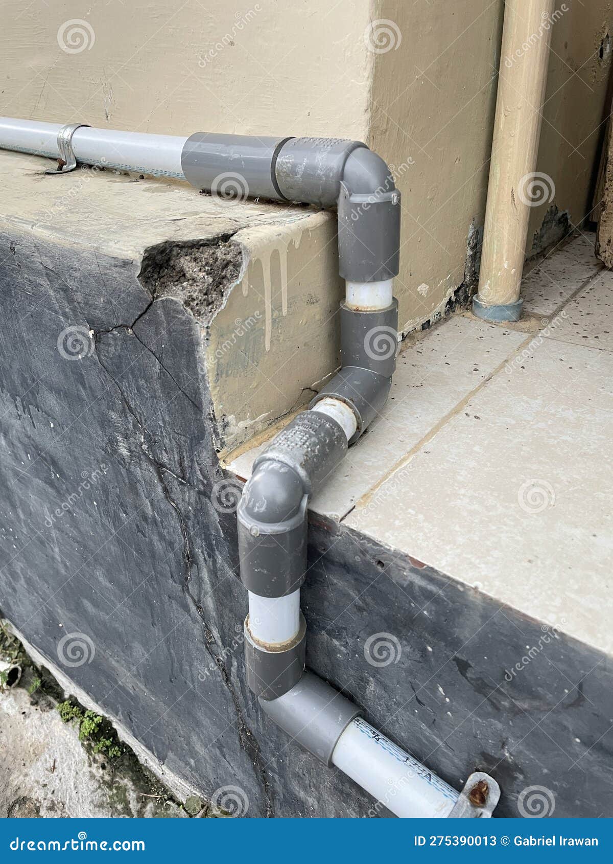 Water Pipe Connection in the Corner of the Building Stock Image - Image ...