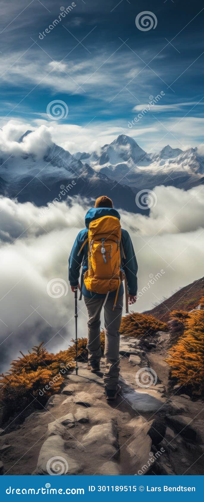 Solo Hiker Reaching Mountain Summit - AI Generated Stock Illustration ...
