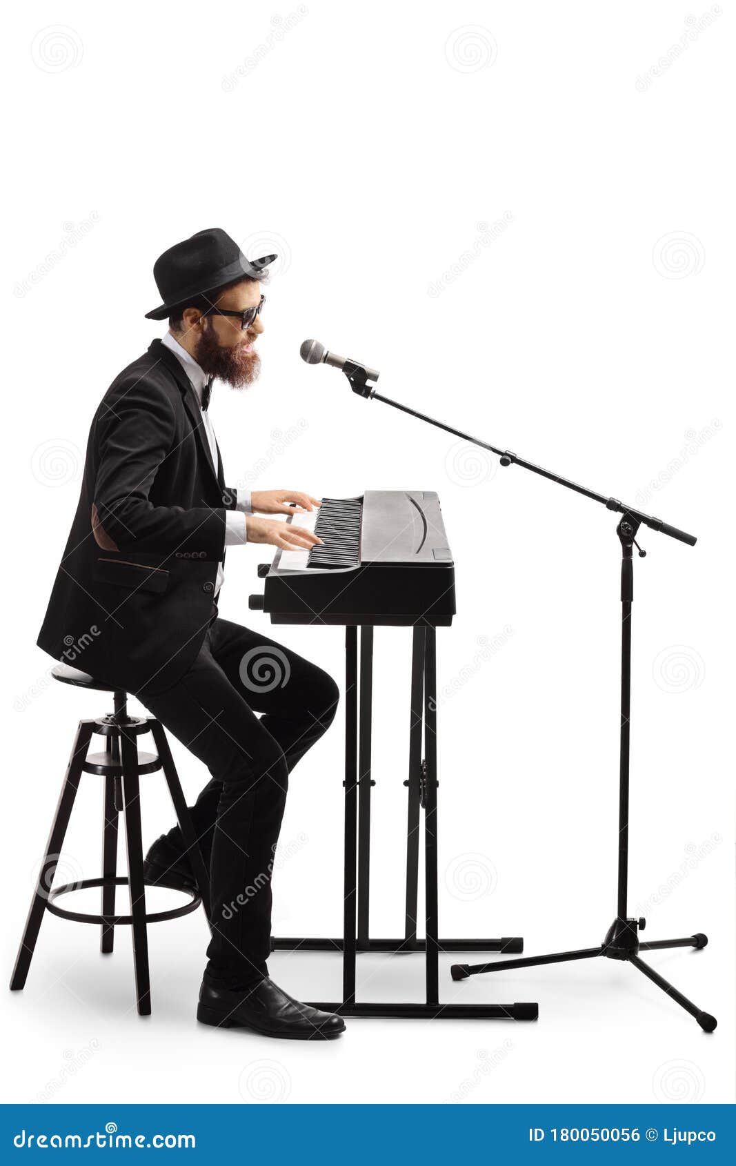 Solo Musician Playing Keyboard and Singing on a Microphone Stock Photo ...