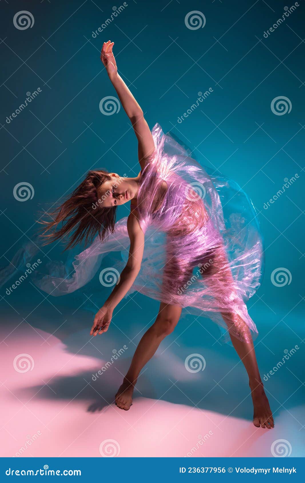 Solo Performance. Beautiful Flexible Contemp Dancer Dancing with Fabric ...