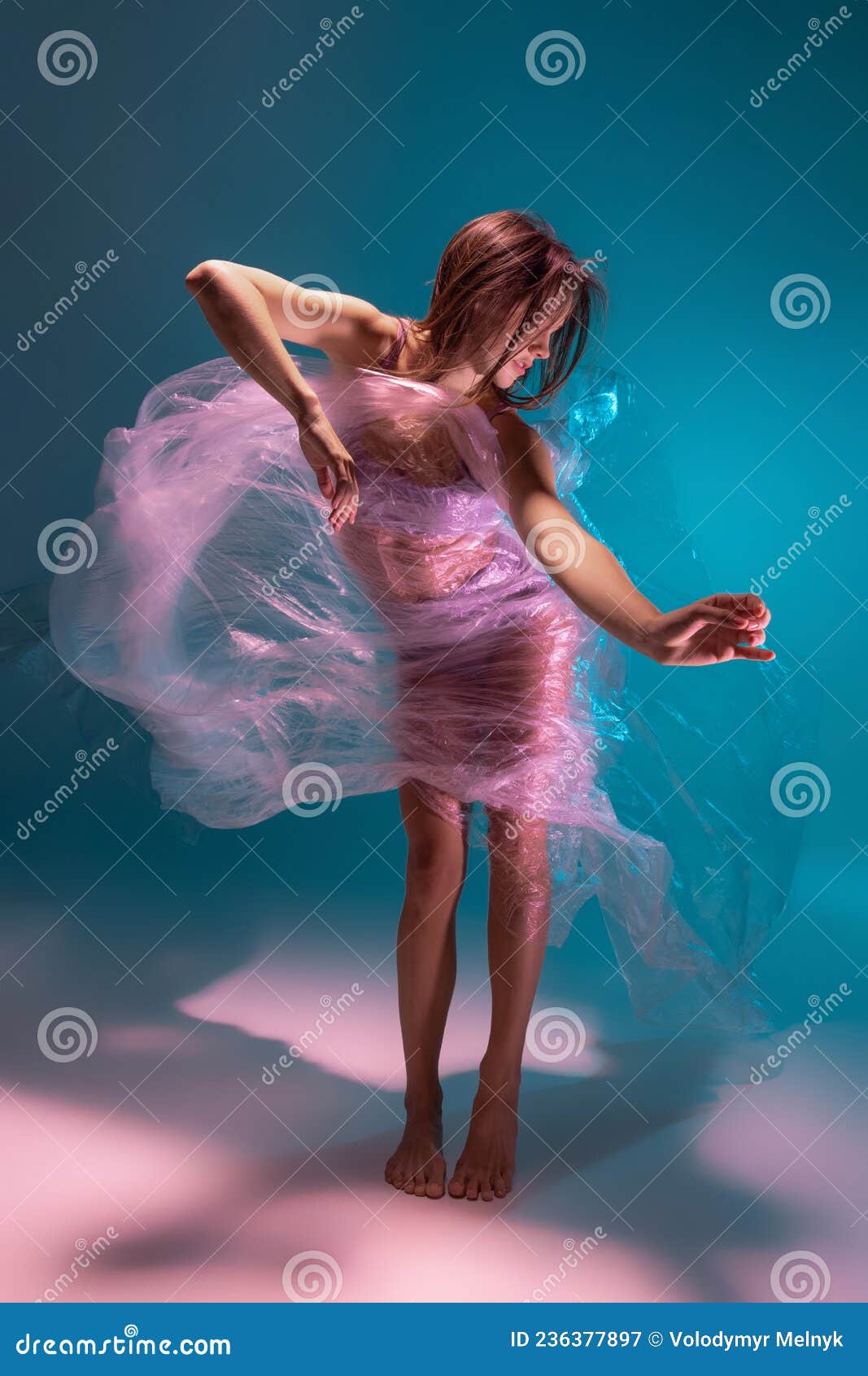 Solo Performance. Beautiful Flexible Contemp Dancer Dancing with Fabric ...