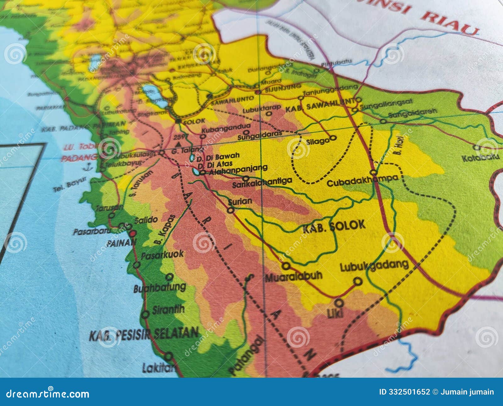 Solok Regency Map and Major Cities Around it on Physical Map Stock ...