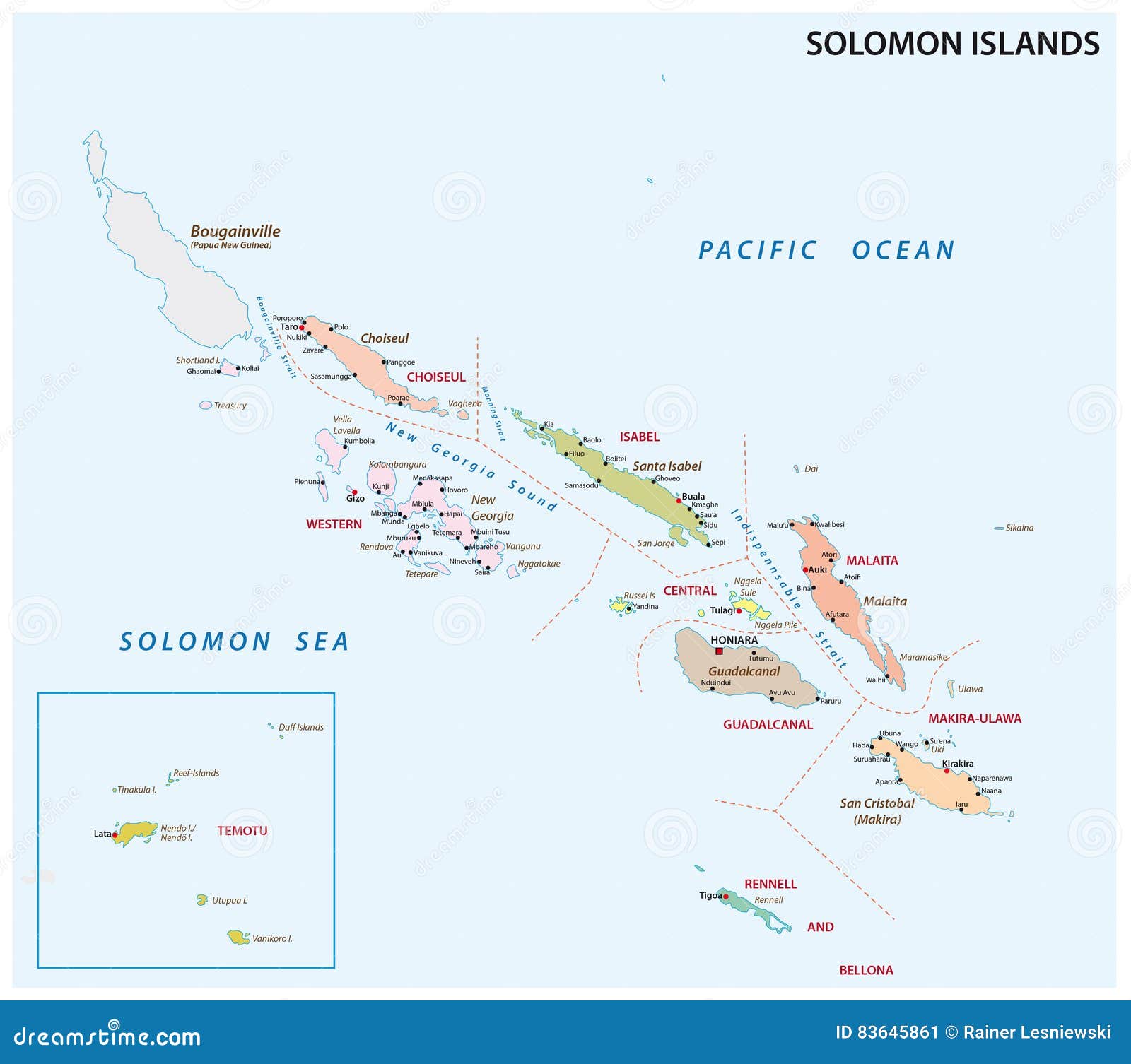 Solomon Islands Administrative and Political Map Stock Vector ...